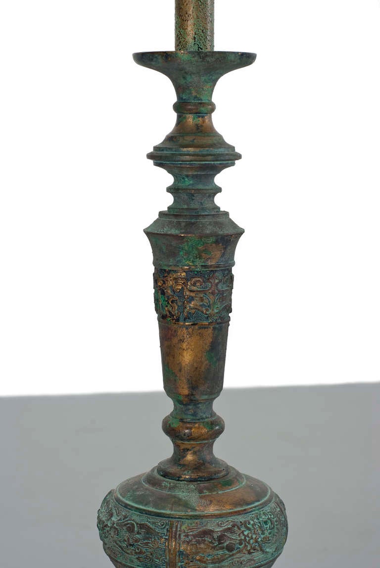 Pair Of Bronze Verdigris Table Lamps For Sale at 1stDibs