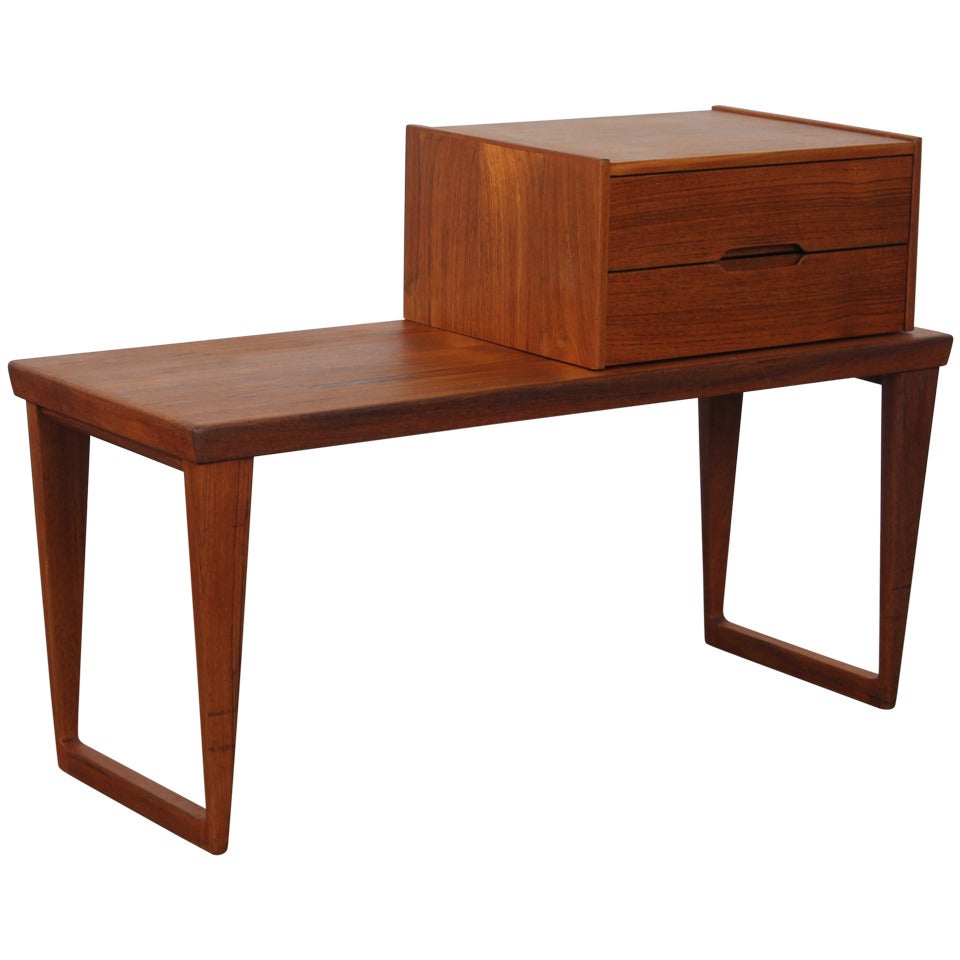 Danish teak sleigh leg bench table and drawer by Aksel Kjersgaard at ...
