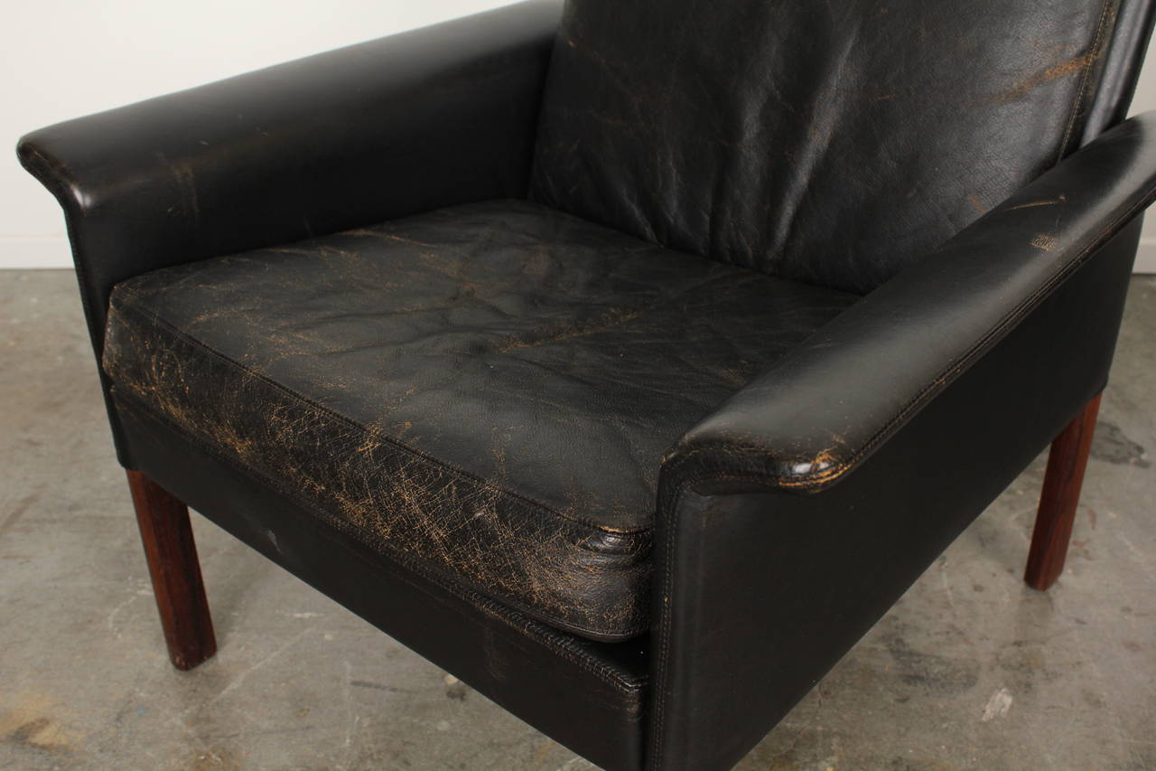 Pair of Hans Olsen Black Leather Mid-Century Lounge Chairs at 1stDibs