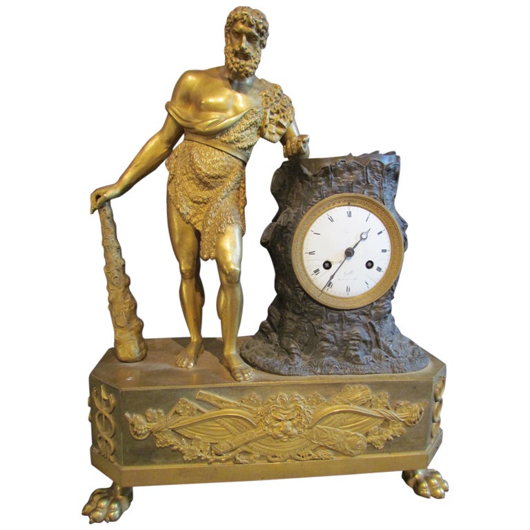 French Fine Clock "Hercules" 19th Century at 1stDibs