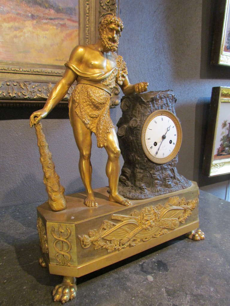 French Fine Clock "Hercules" 19th Century at 1stDibs