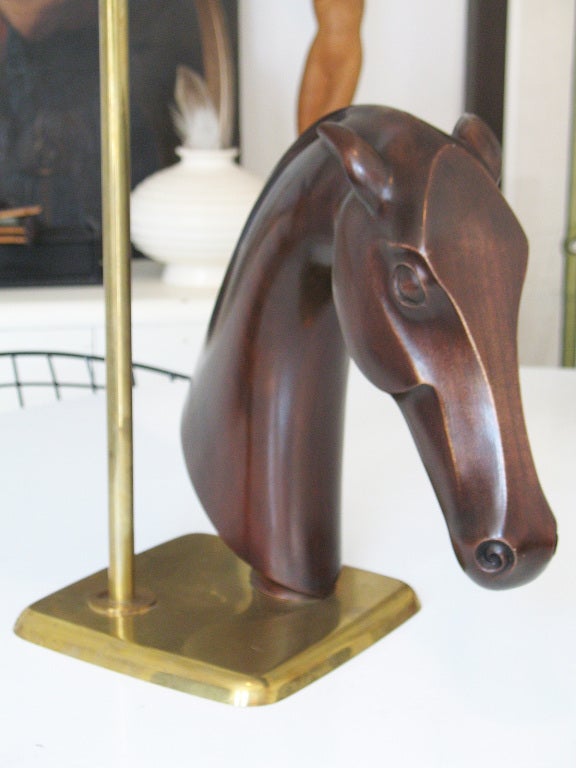 Carved Wood Horses Head Lamp Base by Hagenauer For Sale at 1stDibs