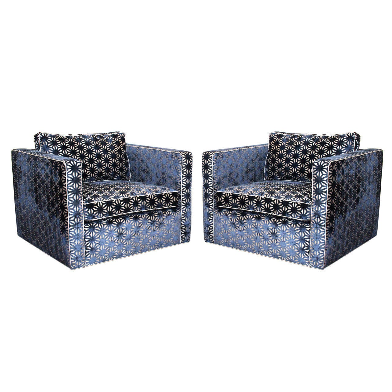 Pair of Cube Chairs in Midnight Blue Velvet at 1stDibs