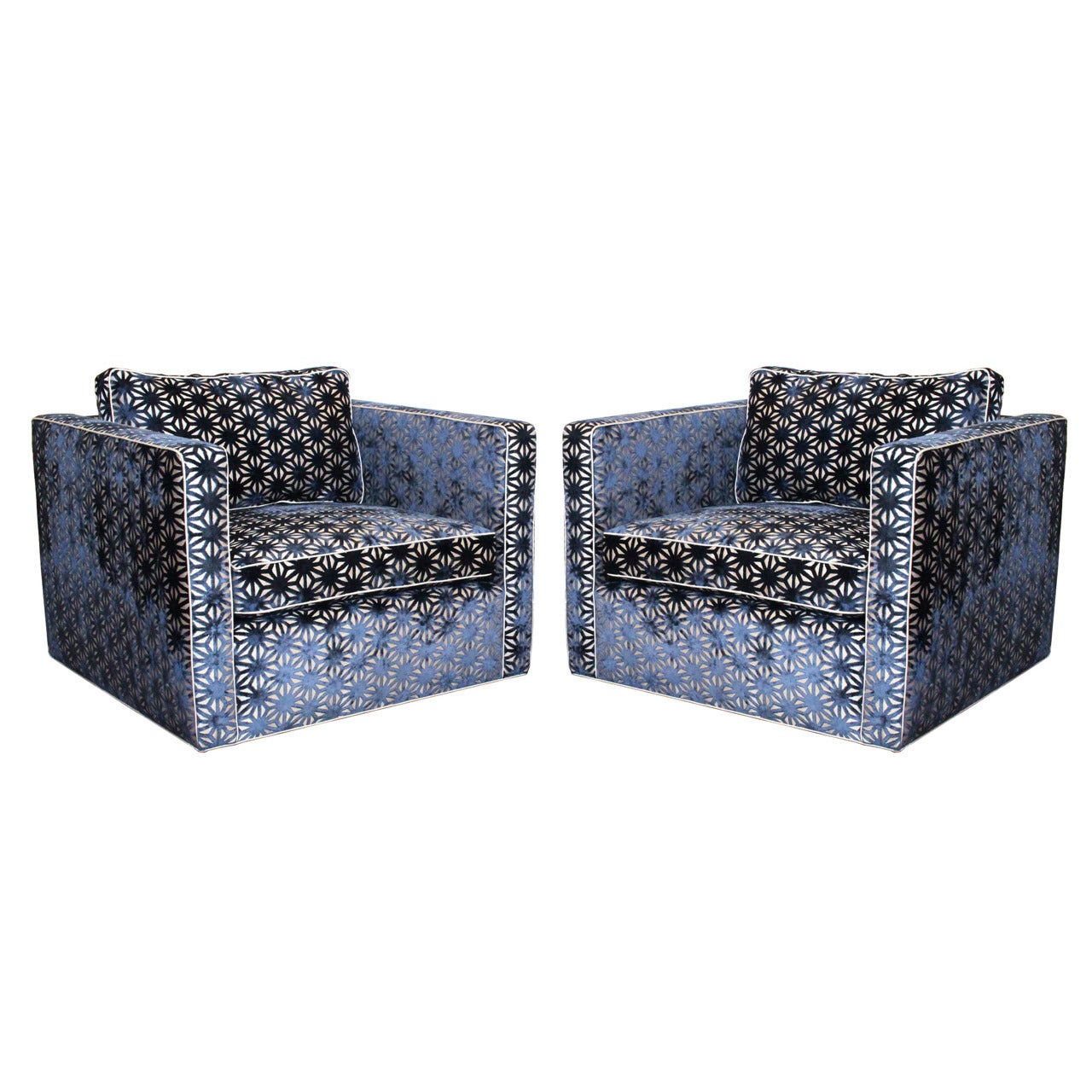 Pair of Cube Chairs in Midnight Blue Velvet at 1stDibs