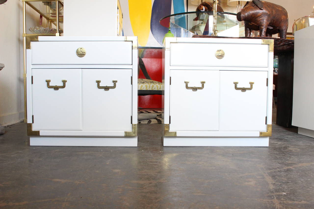 Pair of Lacquered Campaign Nightstands at 1stDibs