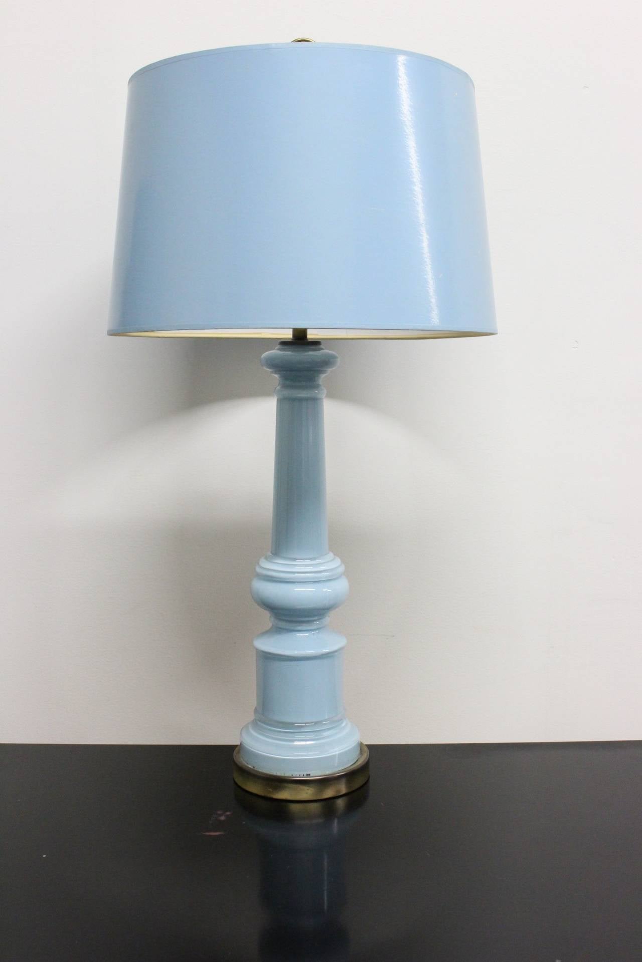 Pair of 1960s Light Blue Glass Lamps with Lacquered Matching Shades at ...