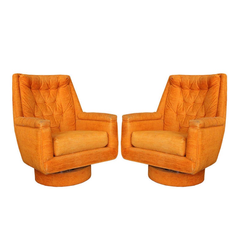 Pair of Modern Orange Swivel Chairs at 1stDibs