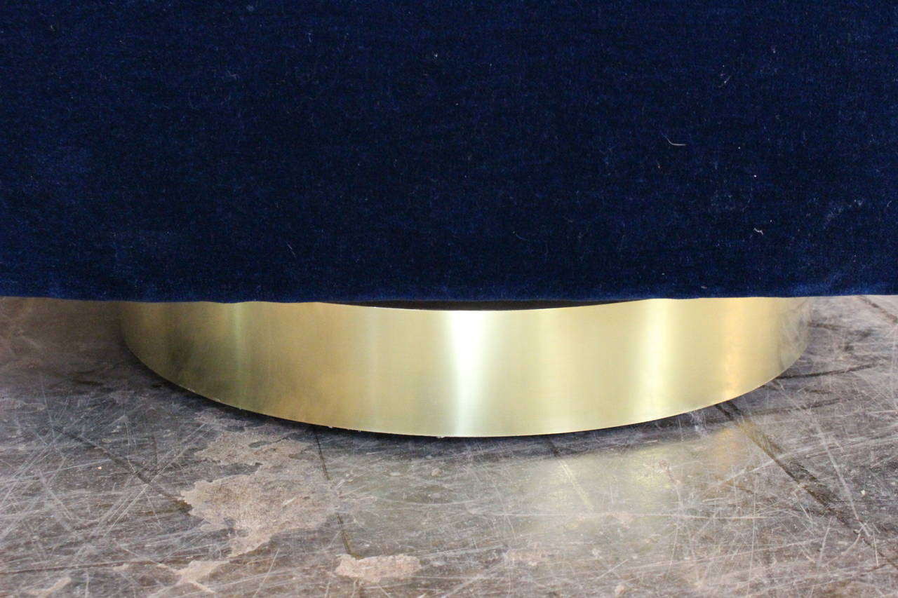 Pair of Blue Mohair Swivel Chairs with Brass Plinth by Ward Bennett at ...