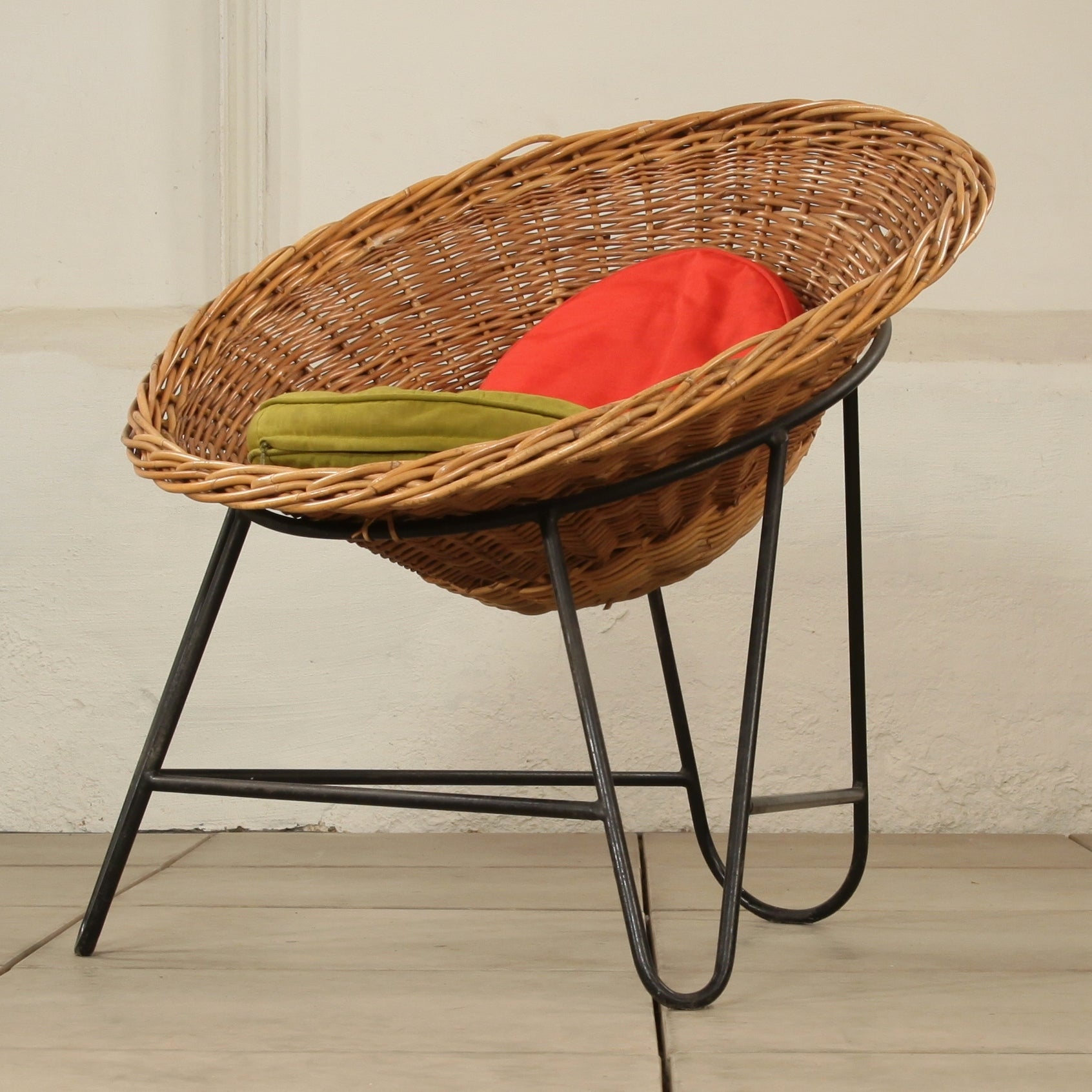 1950's Woven Wicker Cone Basket Lounge Chair itm Matégot at 1stDibs