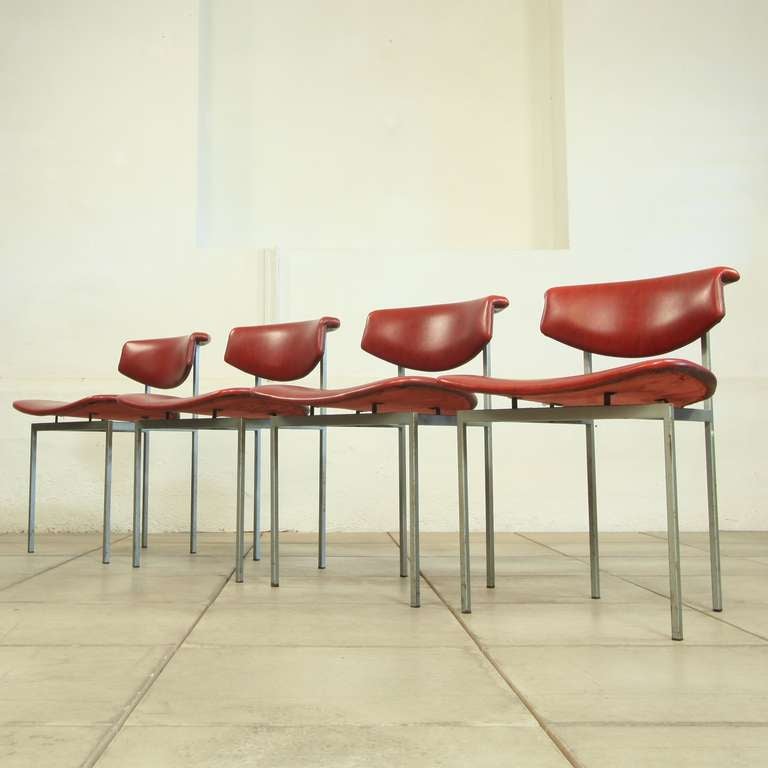 A set of 4 original Gamma Chairs, designed by architect Rudolf Wolf in ...
