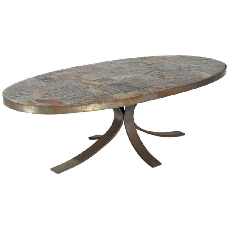 Steel and Stone Coffee Table at 1stDibs
