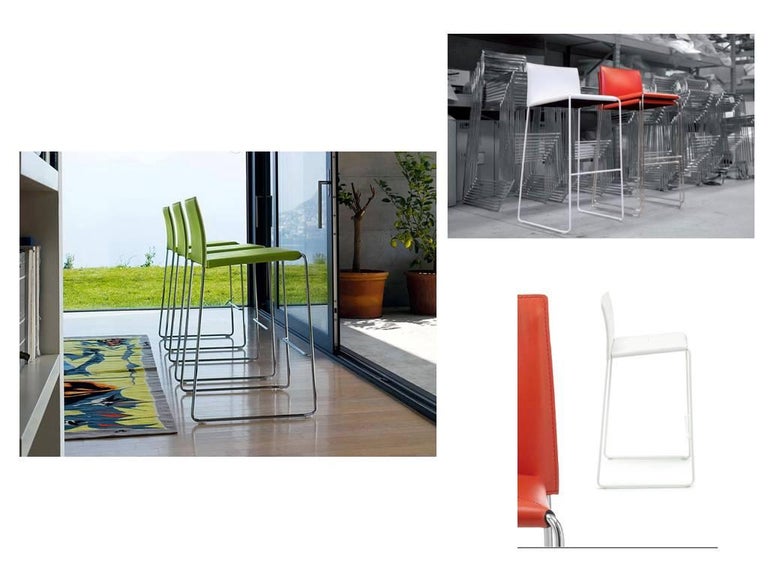 Modern Bar Stool Made in Italy, New, Leather Available in 30 Colors For ...