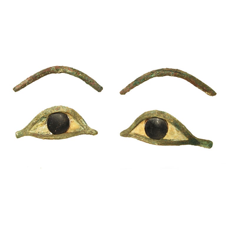 Ancient Egyptian Bronze and Stone Mummy Mask Eyes and Lashes at 1stDibs