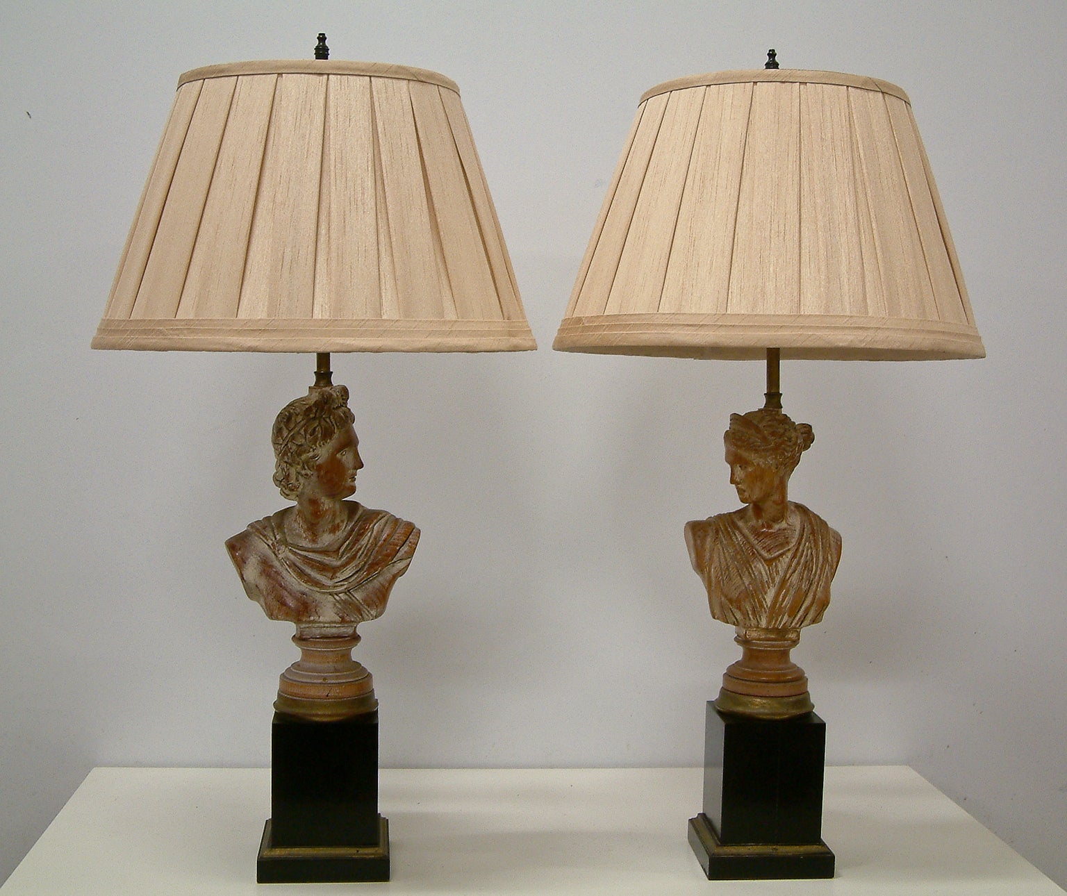 Pair of Cerused Oak Neoclassical Bust Lamps For Sale at 1stDibs