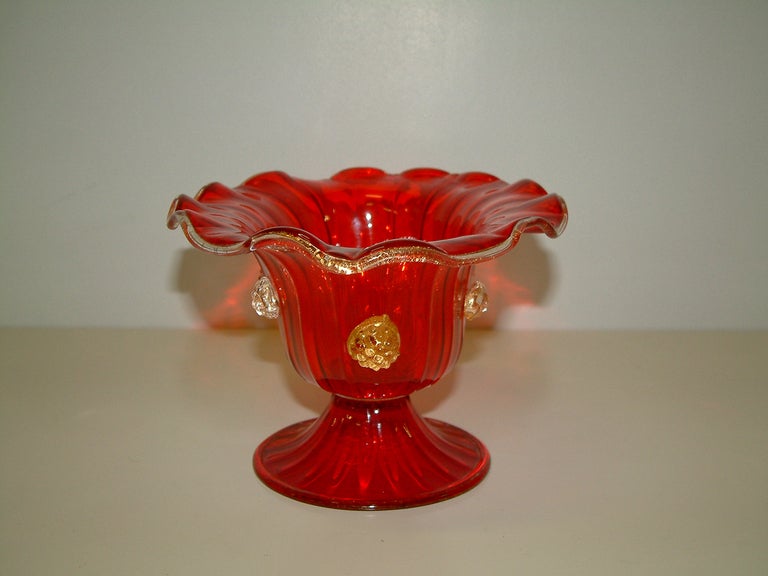 Red Murano Compote with Applied Rosettes For Sale at 1stDibs
