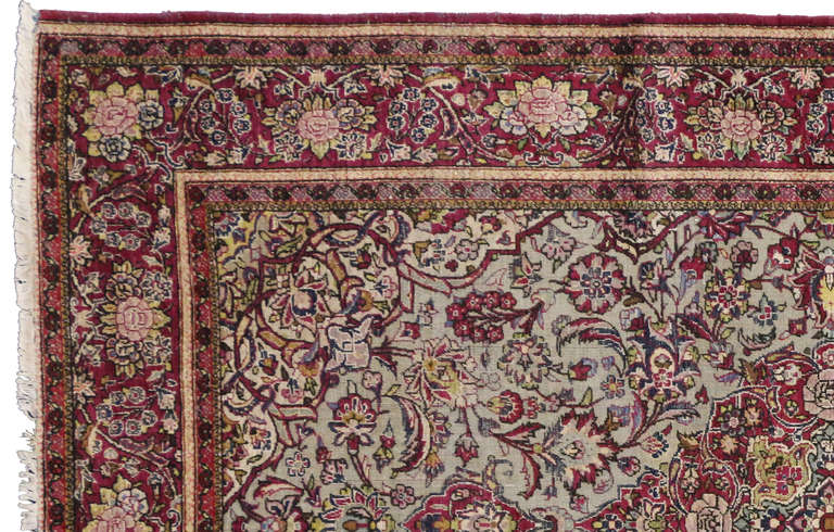 Late 19th-Century Antique Silk Persian Kashan with Jewel-Tone Colors ...
