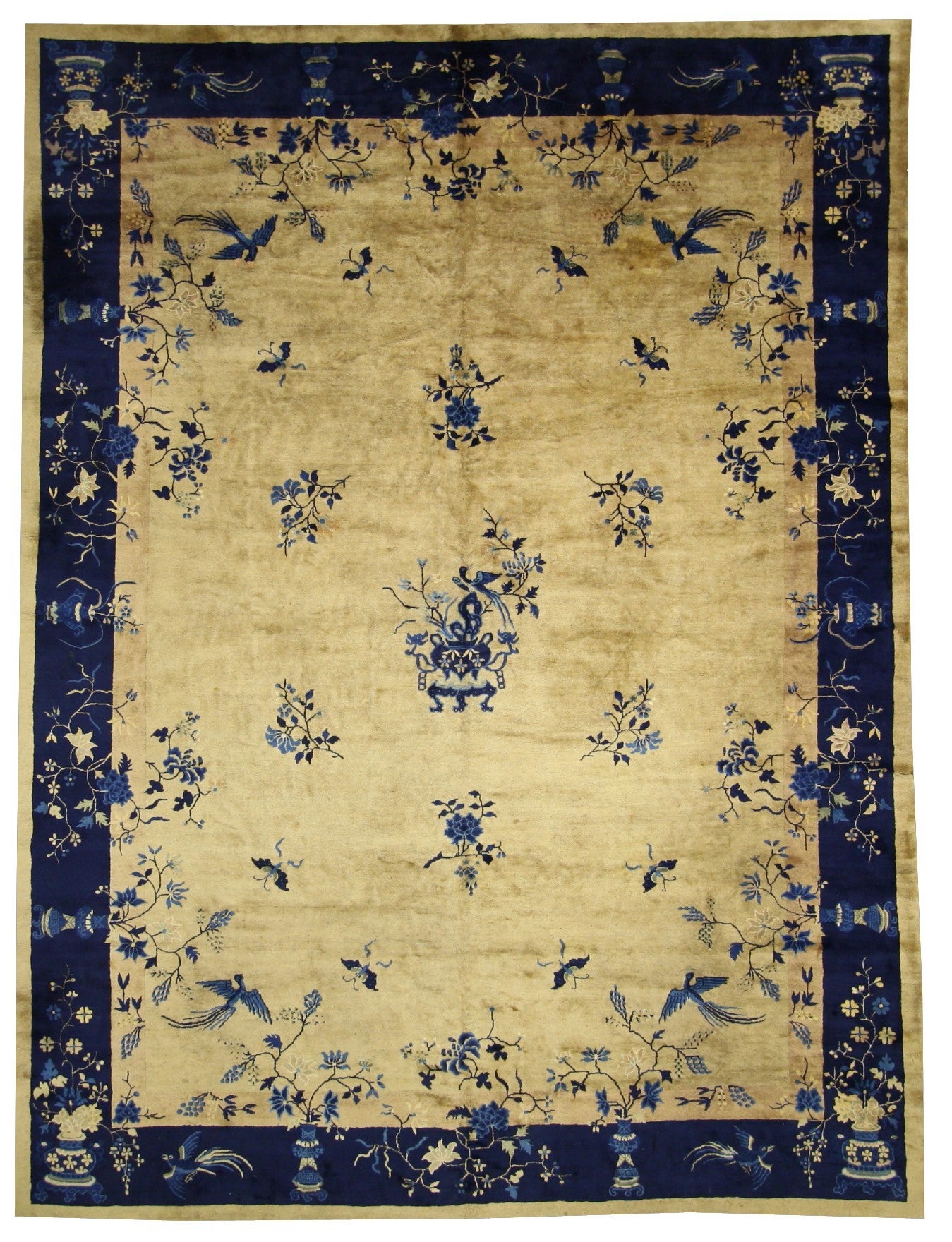 Early 19th Century Blue Tibetan Rug with Stylized Peonies For Sale at ...