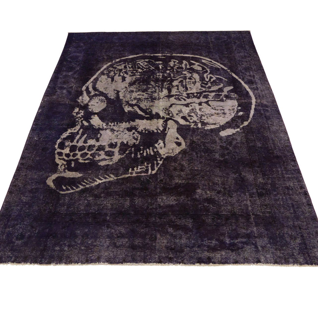 Vintage Persian Tabriz Rug Overdyed with Skull Design at 1stdibs