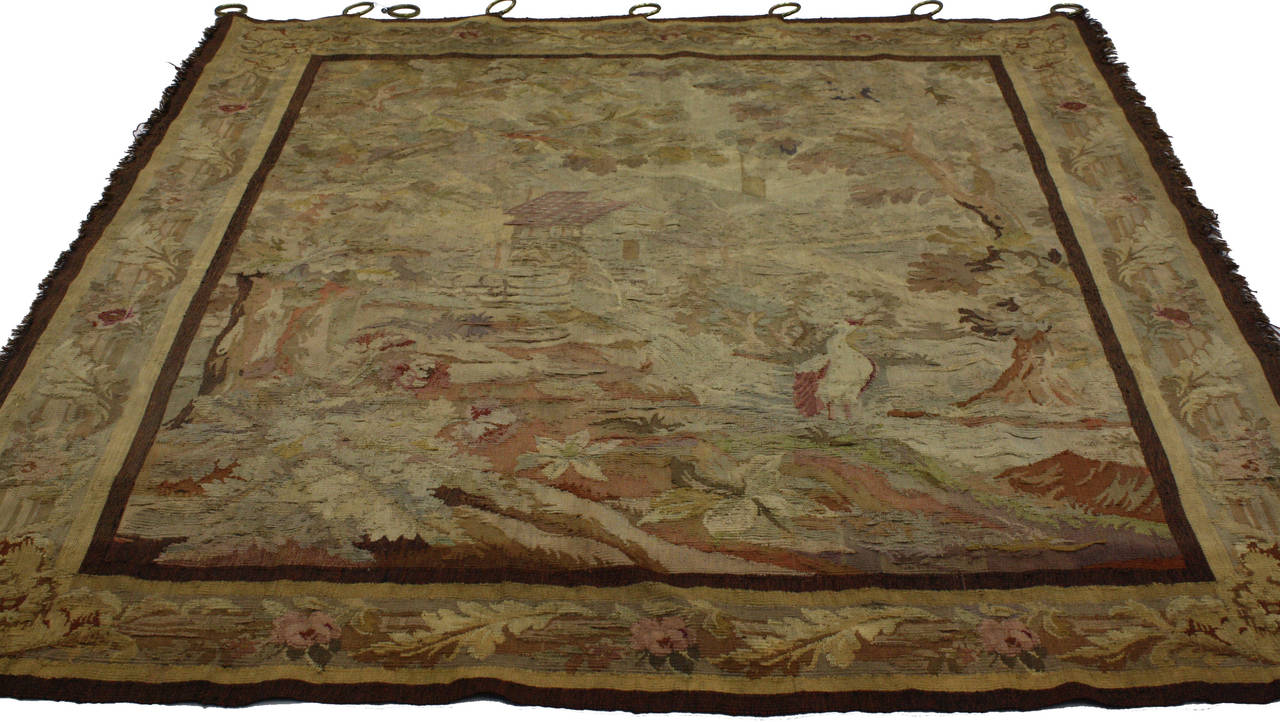 Late 19th Century Antique French Tapestry Wall Hanging with Old World ...