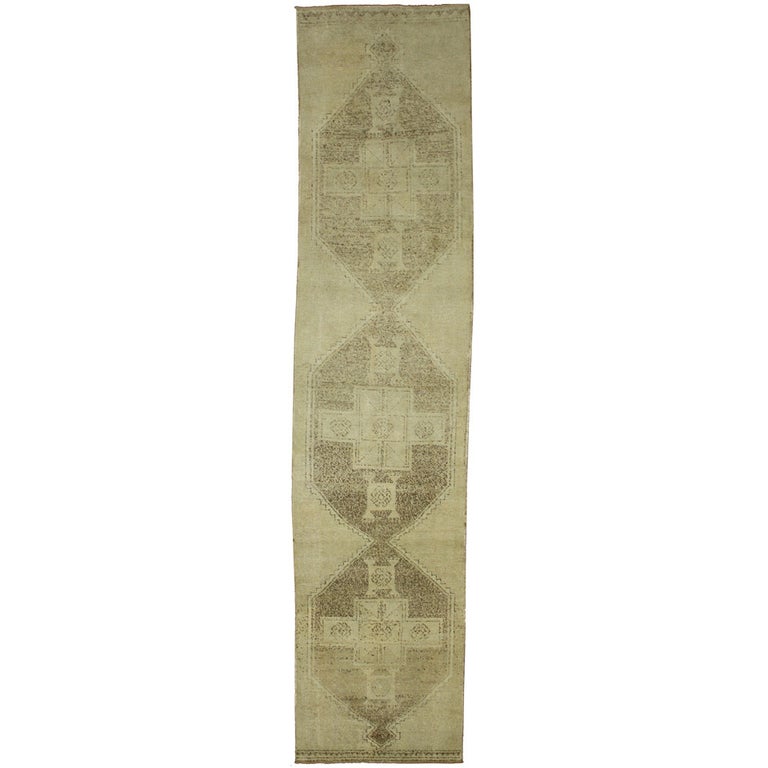 Turkish Oushak Carpet Runner with Modern Design and Muted 'Washed Out ...