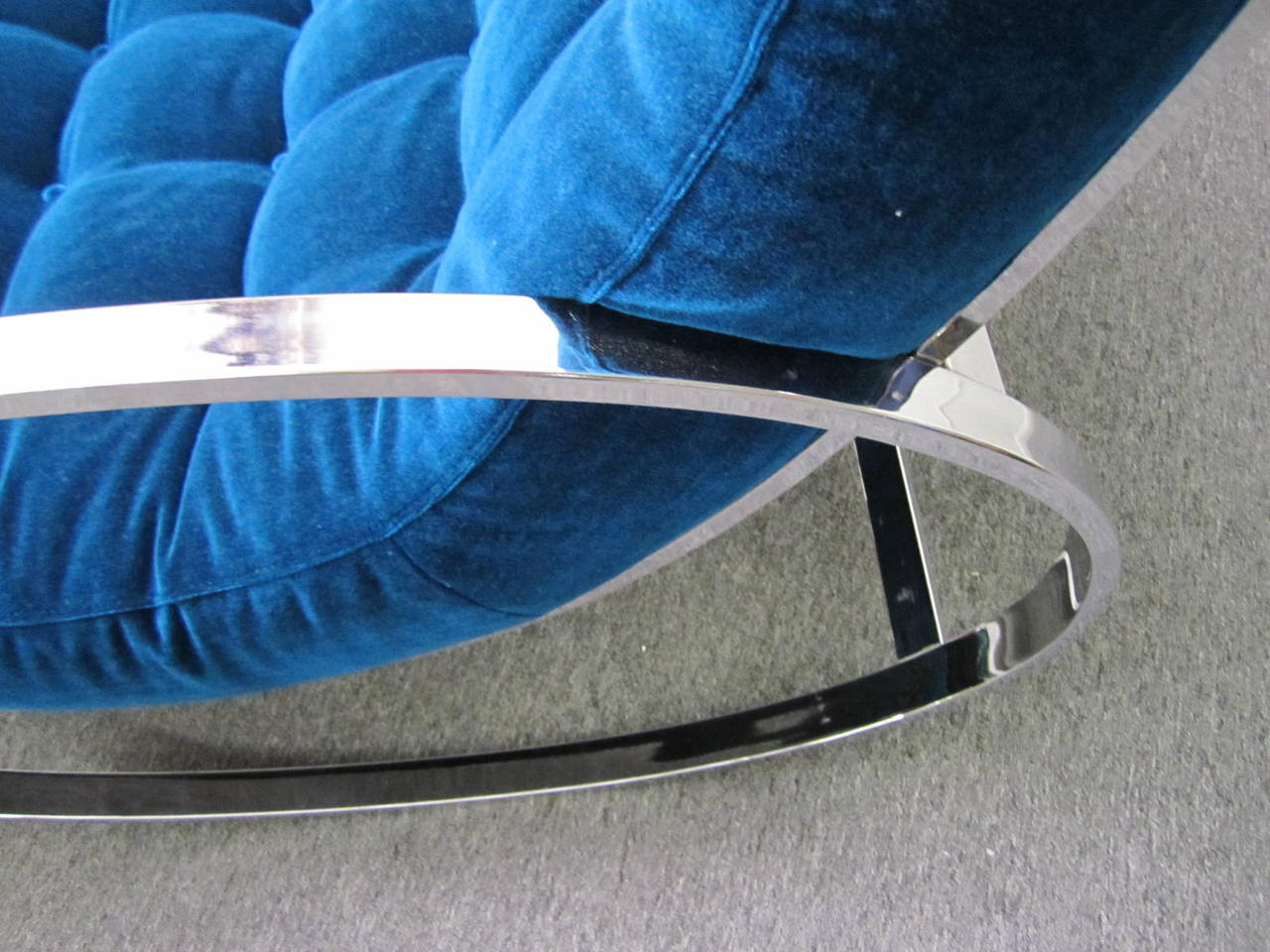 Fabulous Milo Baughman Style Marine Blue Velvet Chrome Rocking Chair ...