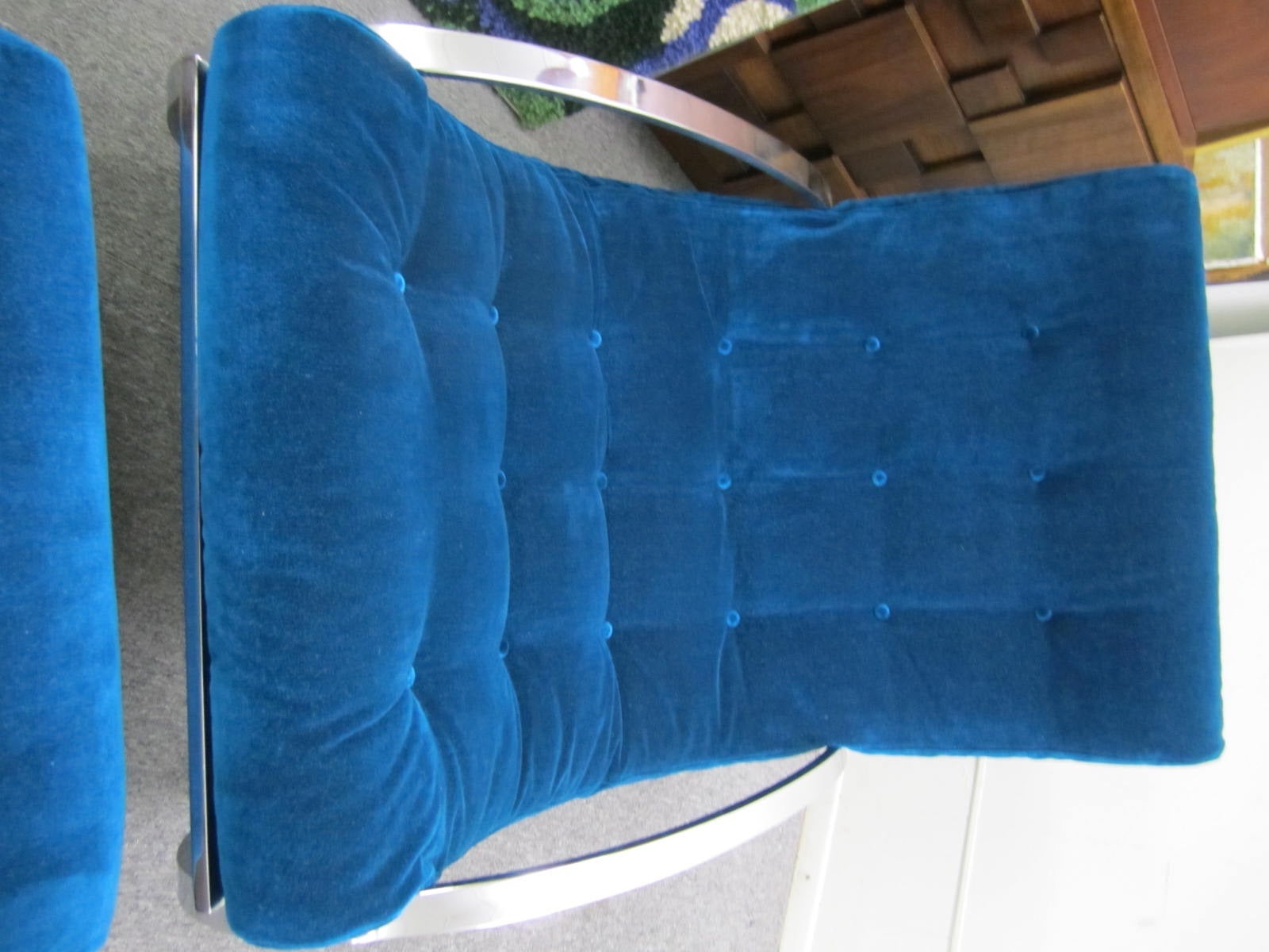 Fabulous Milo Baughman Style Marine Blue Velvet Chrome Rocking Chair ...