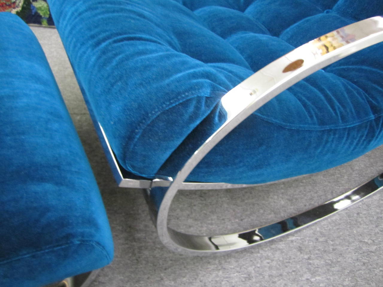 Fabulous Milo Baughman Style Marine Blue Velvet Chrome Rocking Chair ...
