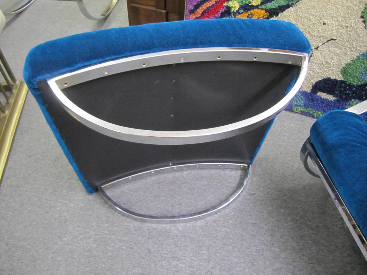 Fabulous Milo Baughman Style Marine Blue Velvet Chrome Rocking Chair ...