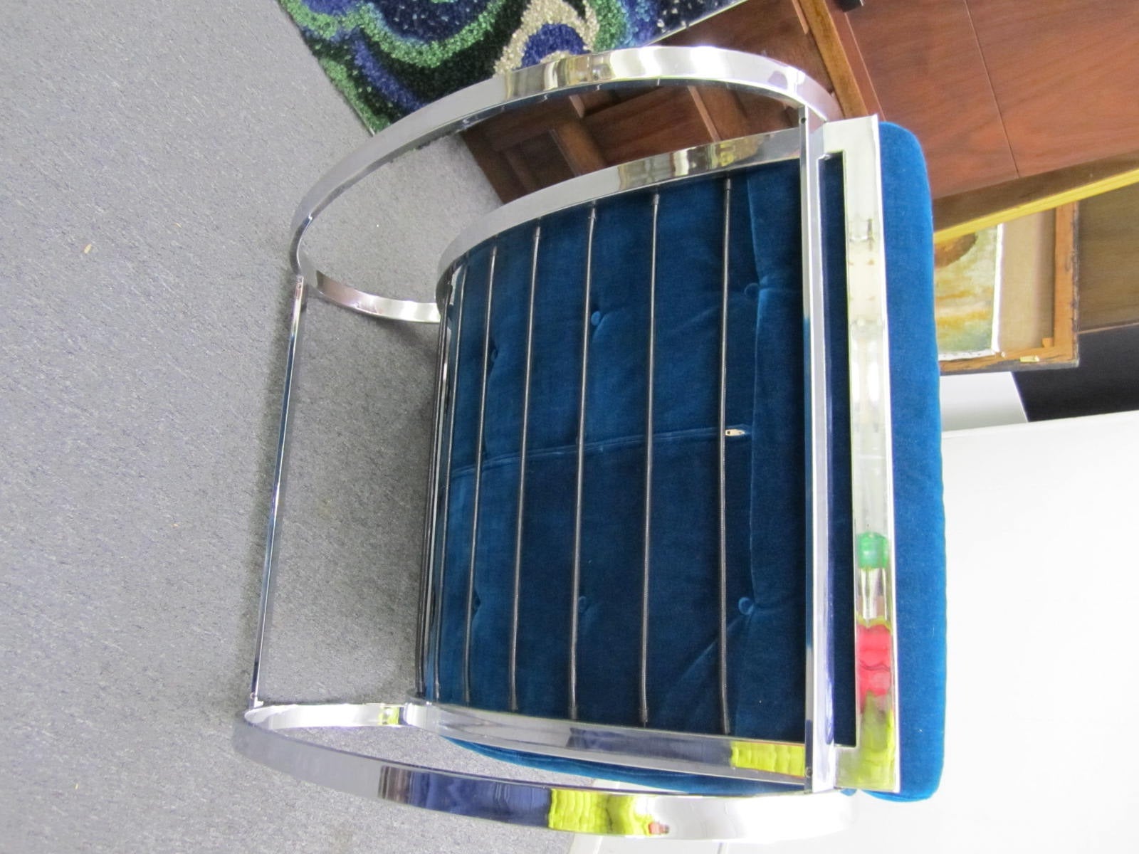 Fabulous Milo Baughman Style Marine Blue Velvet Chrome Rocking Chair ...