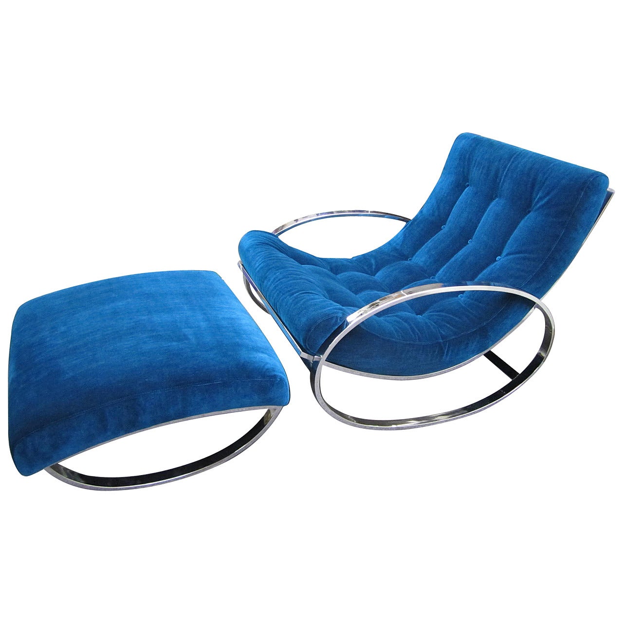 Fabulous Milo Baughman Style Marine Blue Velvet Chrome Rocking Chair ...