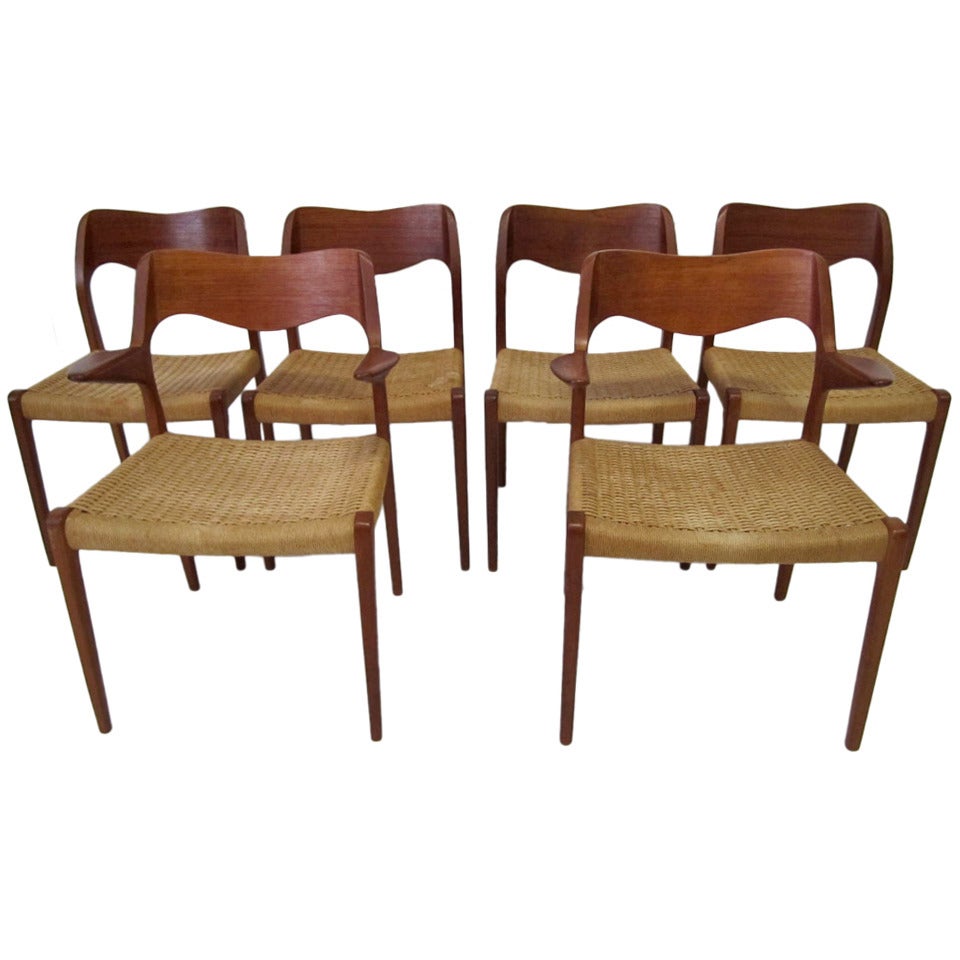 Set of 6 J.L. Moller Model 71 Teak Dining Chairs Mid century Danish ...
