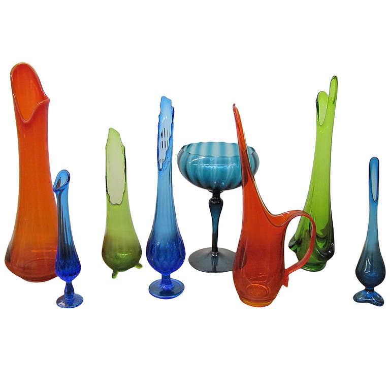 Colorful Collection of 8 Viking Glass Vases Mid-Century Modern For Sale ...