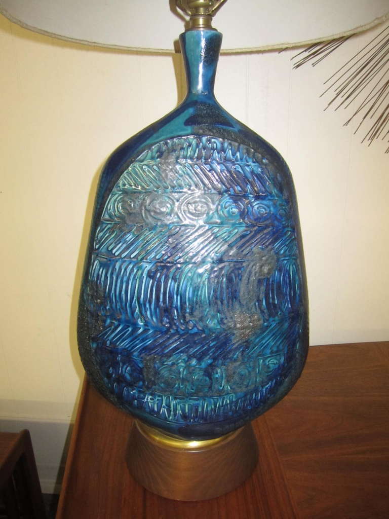 Outstanding Tall Rimini Blue Pottery Lamp Bitossi Raymor Mid-century ...