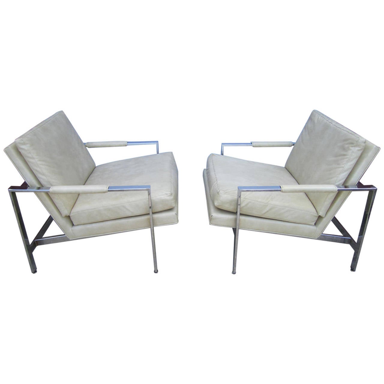 Lovely Pair of Channel Tufted Milo Baughman Cube Chairs Chrome Base Mid ...