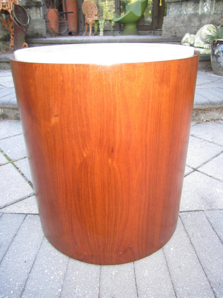 Excellent Probber Style Walnut Cylinder, Marble-Top Drum Table at 1stDibs