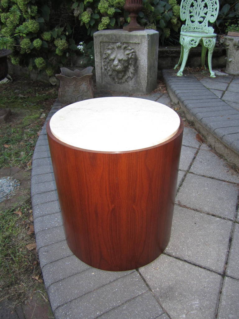 Excellent Probber Style Walnut Cylinder, Marble-Top Drum Table at 1stDibs