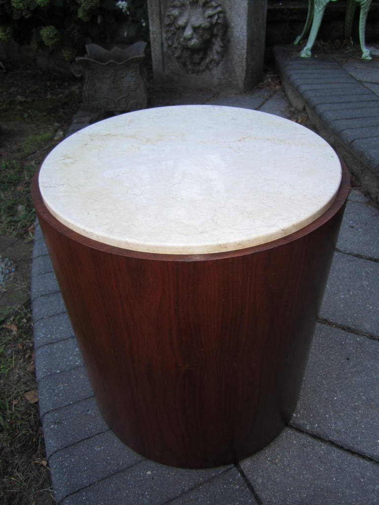 Excellent Probber Style Walnut Cylinder, Marble-Top Drum Table at 1stDibs