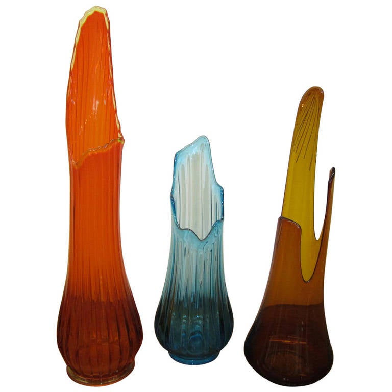 Colorful Mid-Century Modern Large Viking Art Glass Vase at 1stDibs