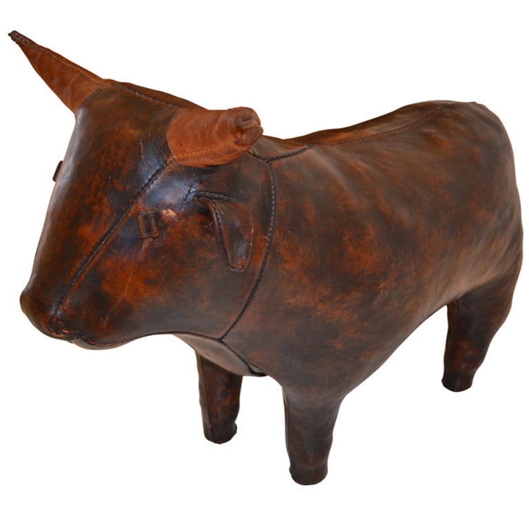 Foot stool - Abercrombie and Fitch Leather Bull at 1stDibs