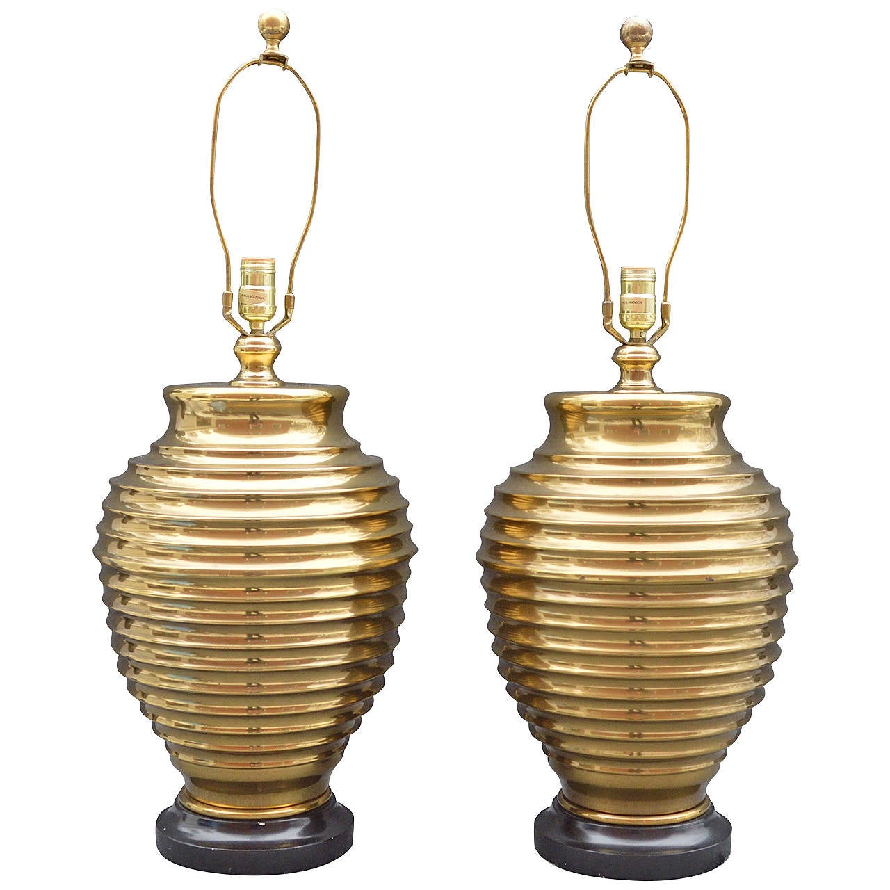 Pair of Large Brass Beehive Table Lamps at 1stDibs