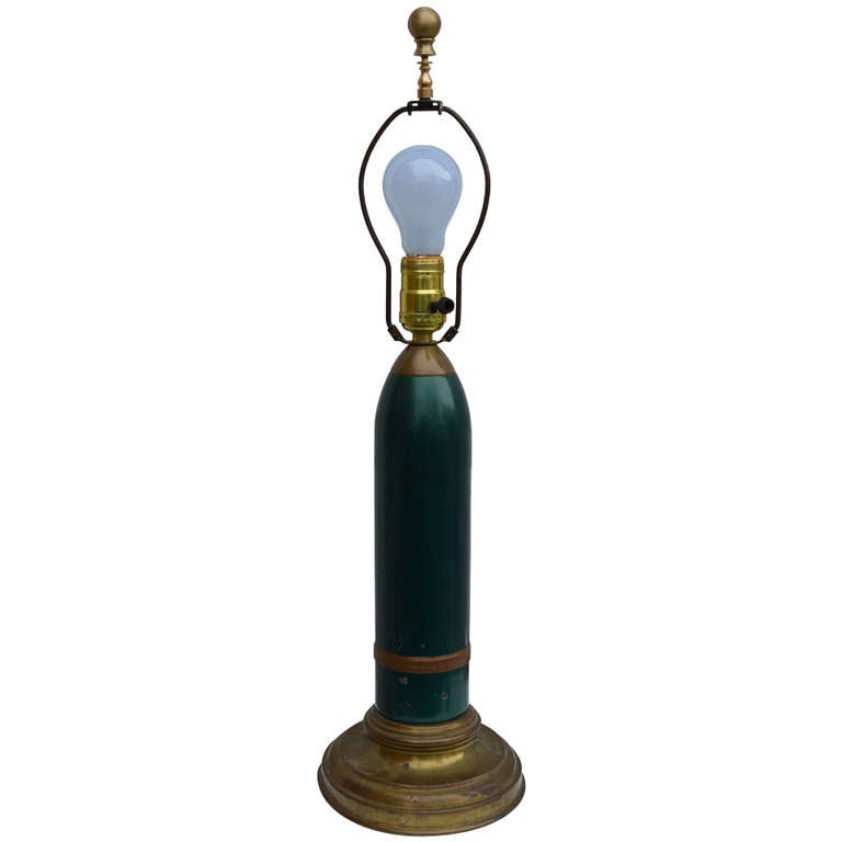WWI Armitrice Artillery Shell Desk Lamp with Brown String Shade at ...