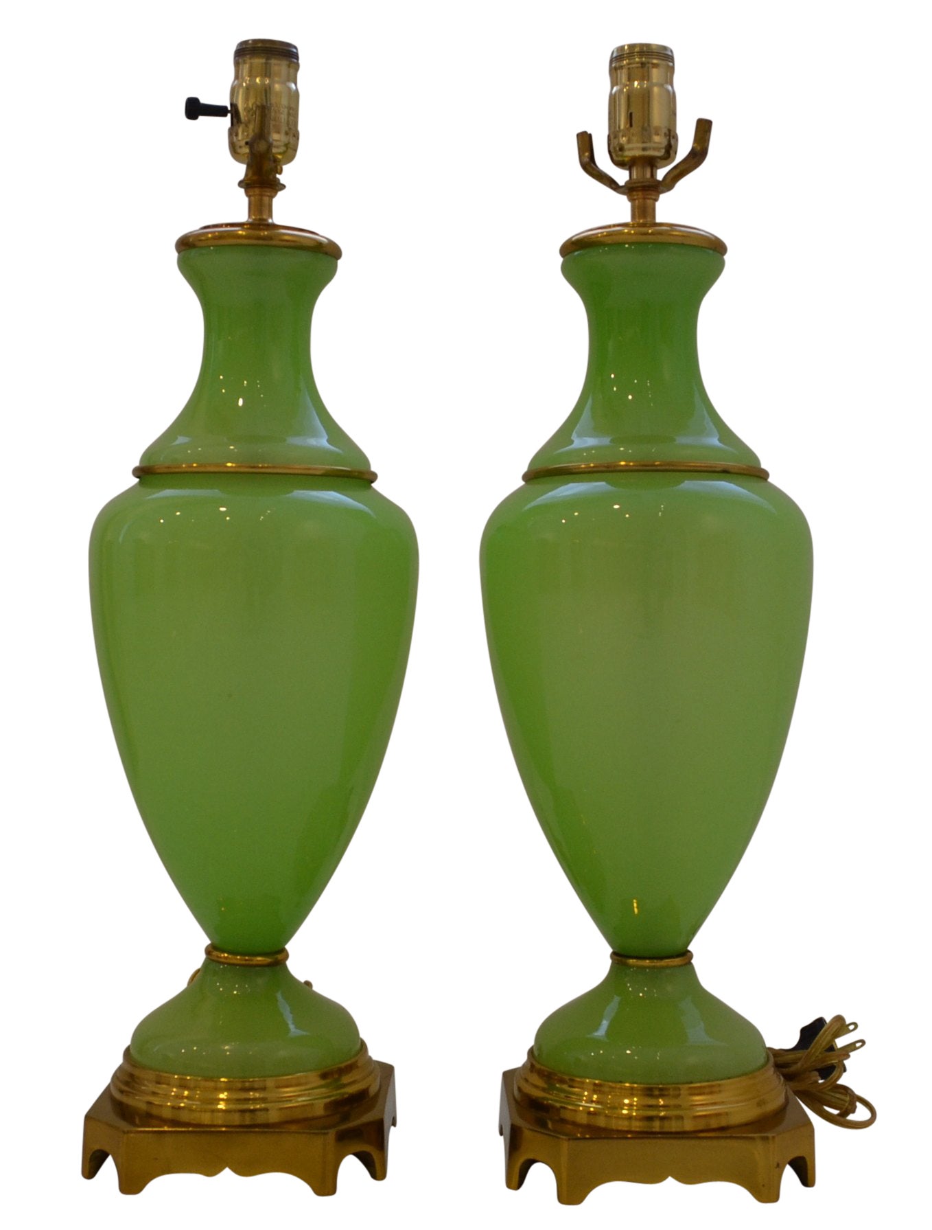 Pair of Green Opaline Lamps at 1stDibs