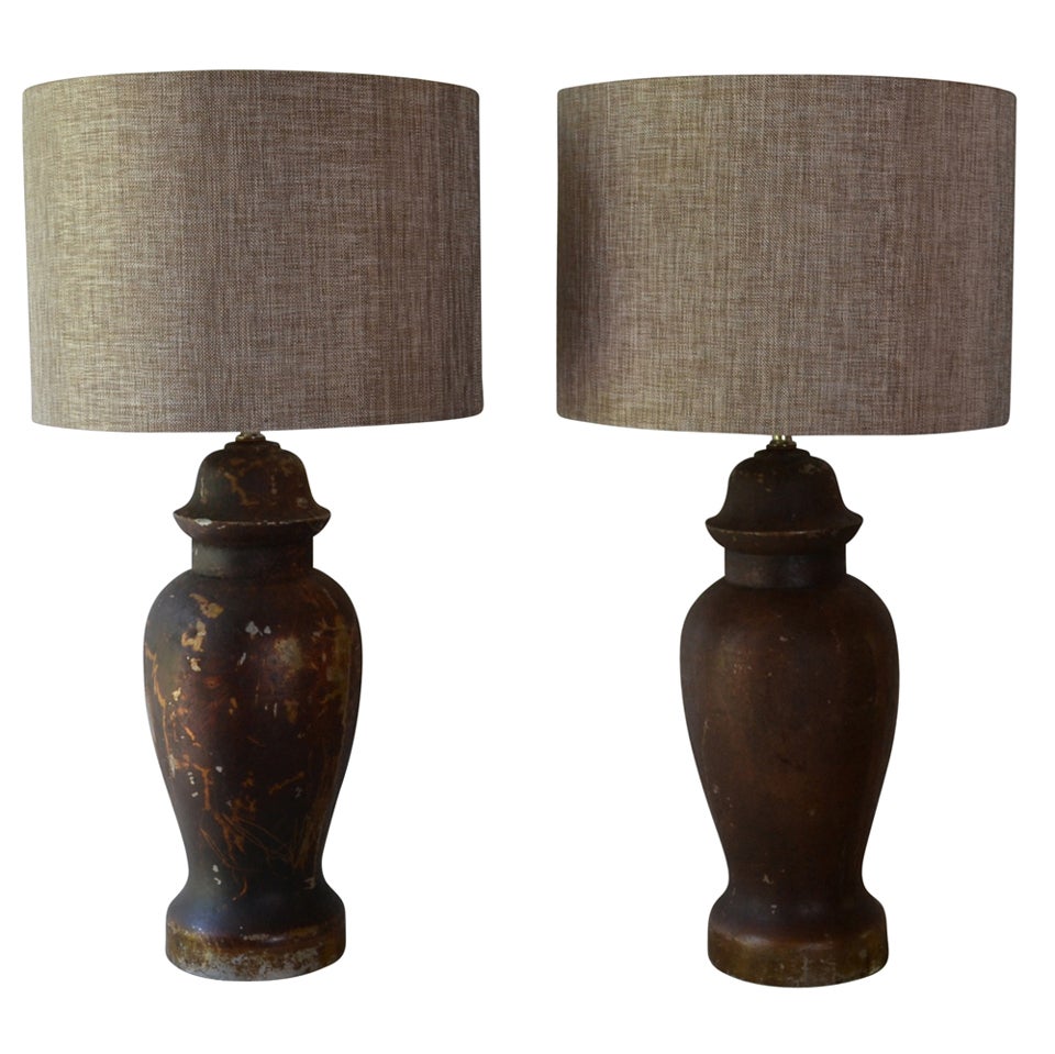 Pair of Metal Mold Lamps at 1stDibs