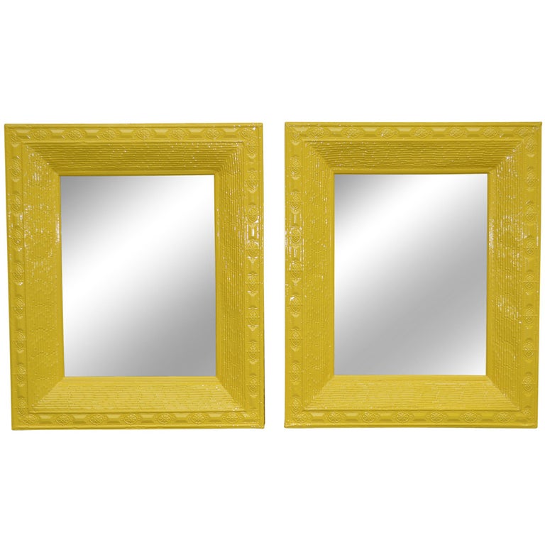 Large Metal Yellow Mirror at 1stDibs