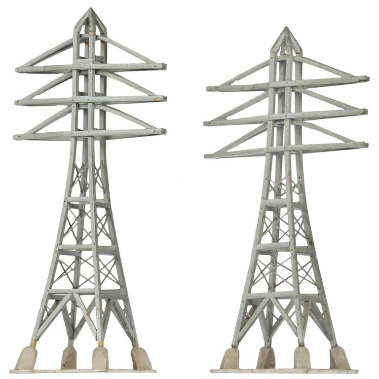 Pair of High Power Tension Line Towers - Wooden Models at 1stDibs