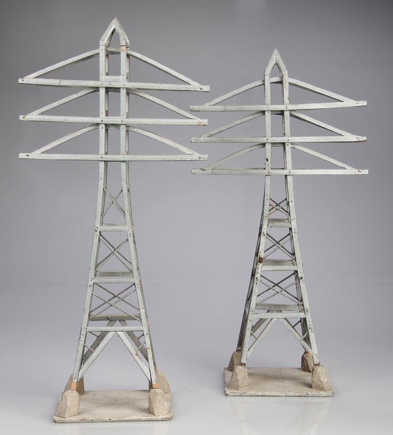 Pair of High Power Tension Line Towers - Wooden Models at 1stDibs
