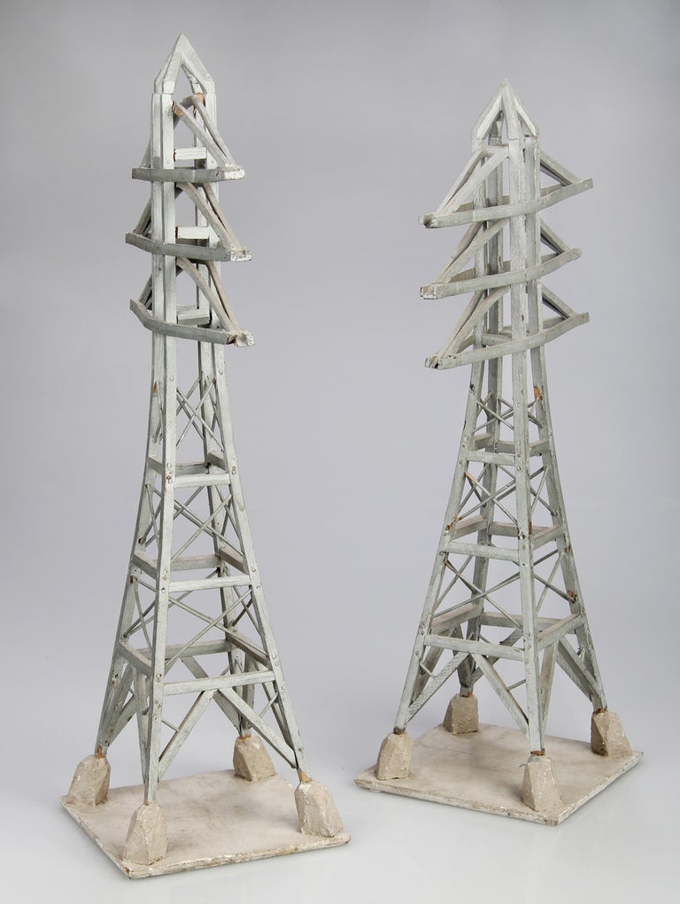 Pair of High Power Tension Line Towers - Wooden Models at 1stDibs