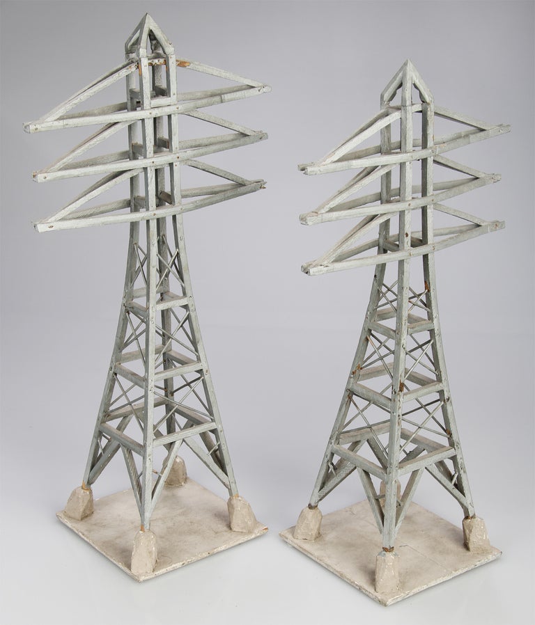 Pair of High Power Tension Line Towers - Wooden Models at 1stDibs