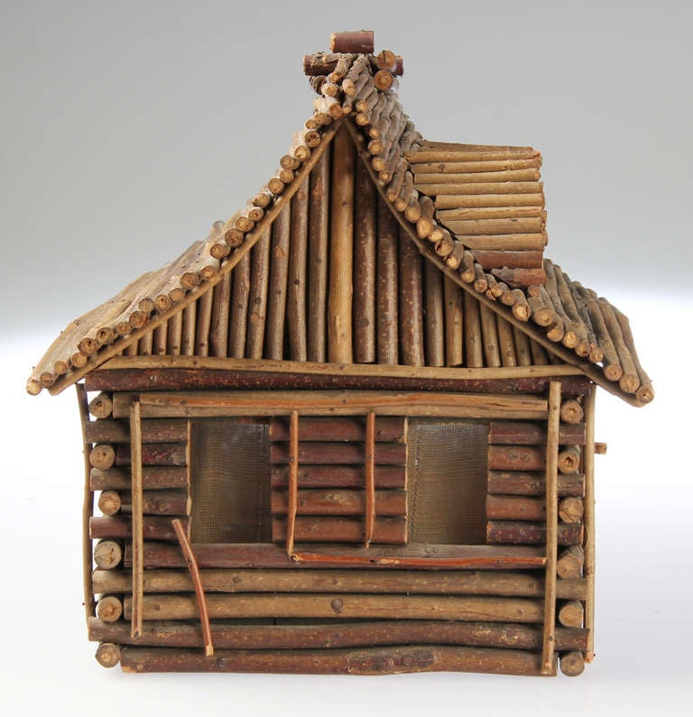 Folk Art Twig " Log Cabin" Home at 1stDibs