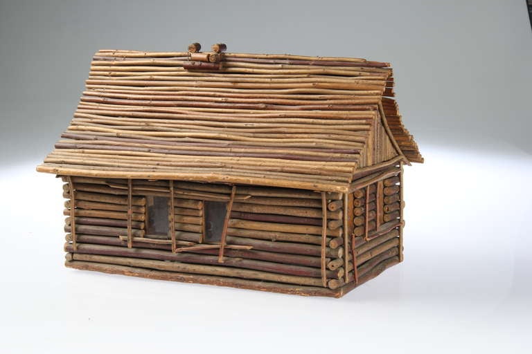 Folk Art Twig " Log Cabin" Home at 1stDibs